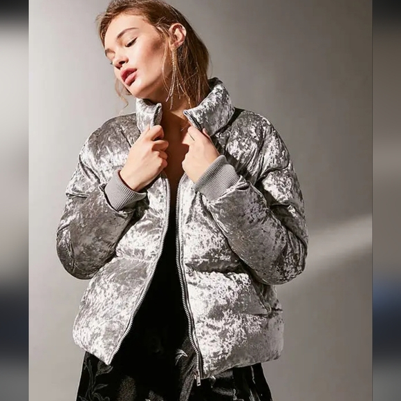 Urban Outfitters | Jackets & Coats | Silence Noise Silver Velvet Puffer ...